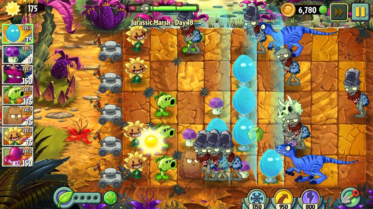 Plants vs. Zombies 2 Gameplay Walkthrough: Day 18 (Jurassic Marsh ...