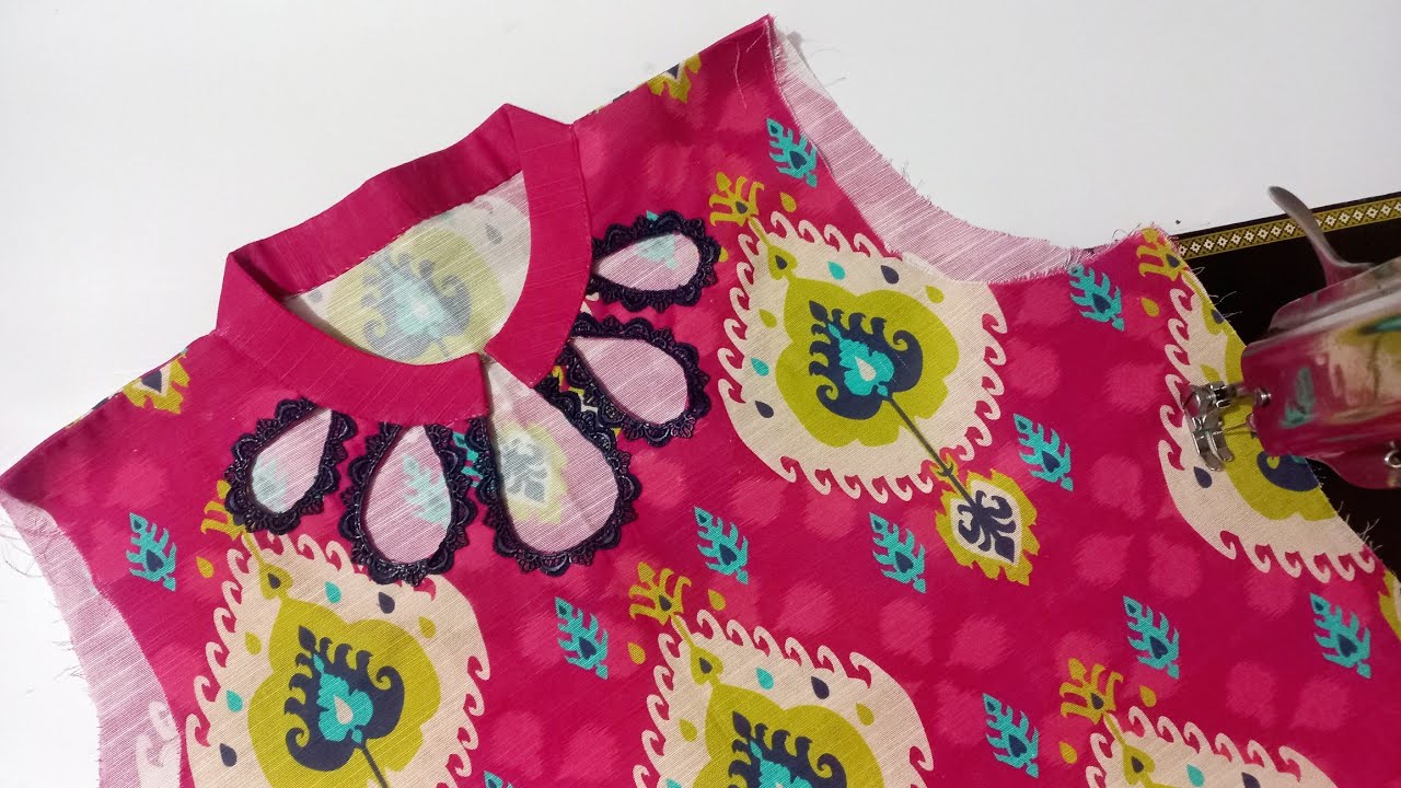 Decent leaf Cut neck design with collar making/Simple Collar Ban leafy ...