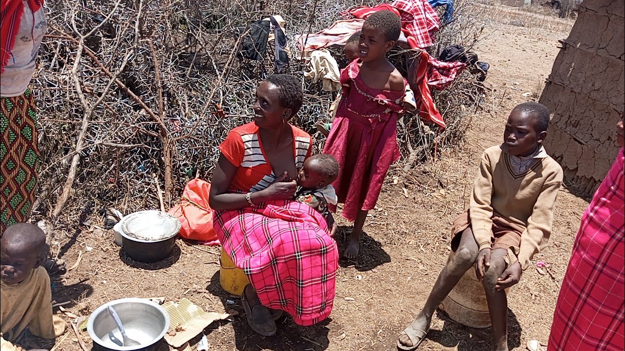 Raw village life of a polygamous family in the Maasai tribe// Cooking ...