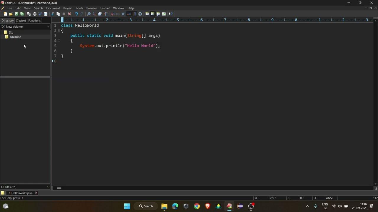 Printing HelloWorld in java - YouTube