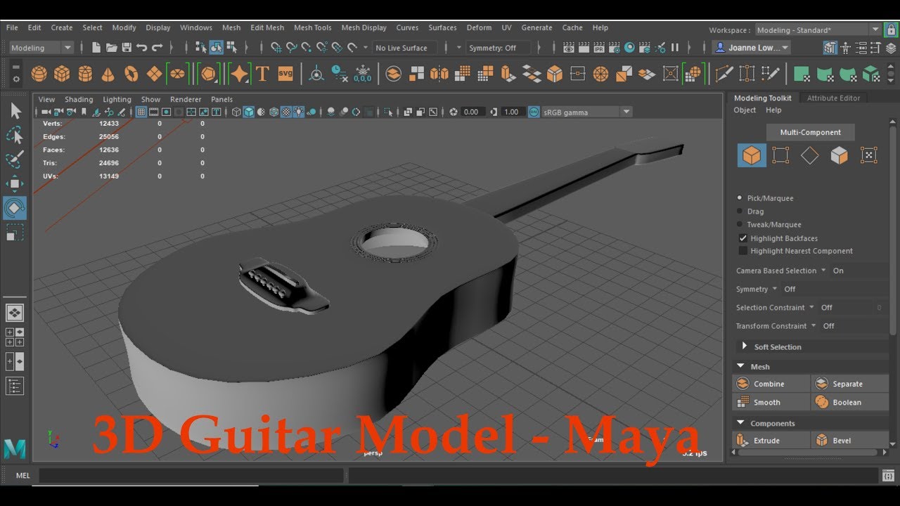 3D Guitar Model - Autodesk Maya 2018 - 3D Model - YouTube