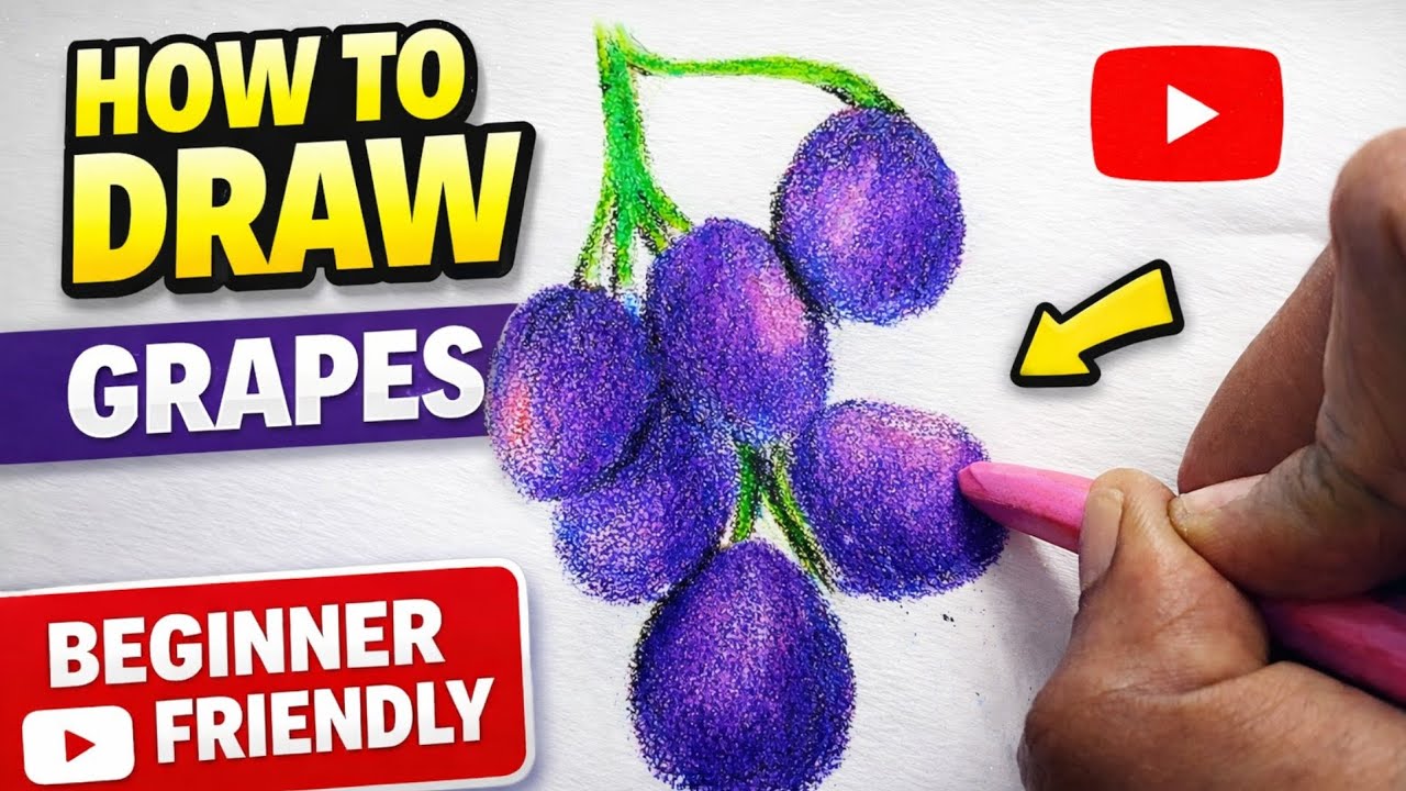 How to Draw Grapes 🍇 | “Easy Grapes Drawing Tutorial 🔥— Beginners Step ...
