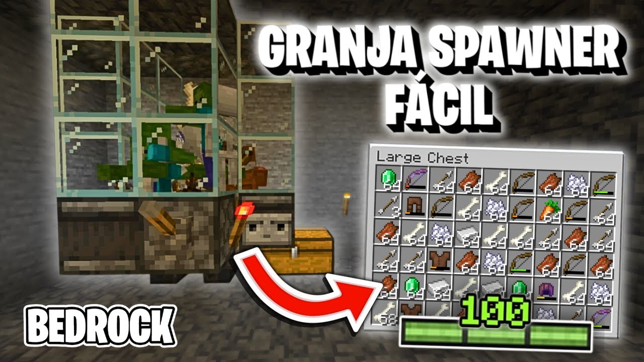 Granja con Spawner de Zombis o Esqueletos Minecraft Bedrock 1.21 - YouTube