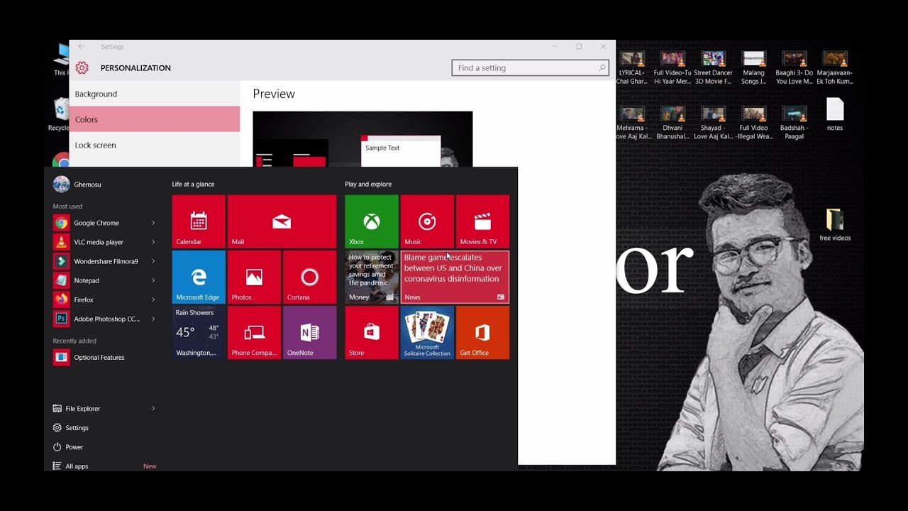 How to Change Windows 10 Start Screen Colors, Themes | Taskbar, Start ...
