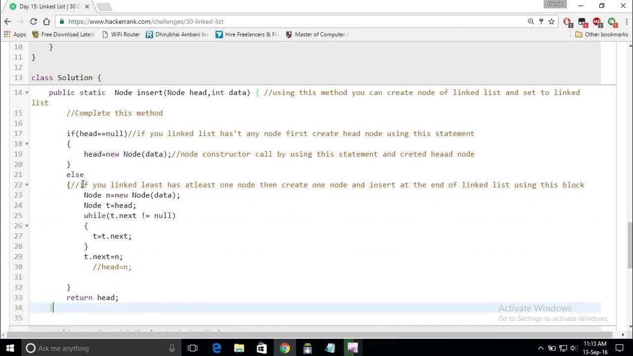 Day 15 of code: Linked List! hackerrank | java | tutorial - YouTube