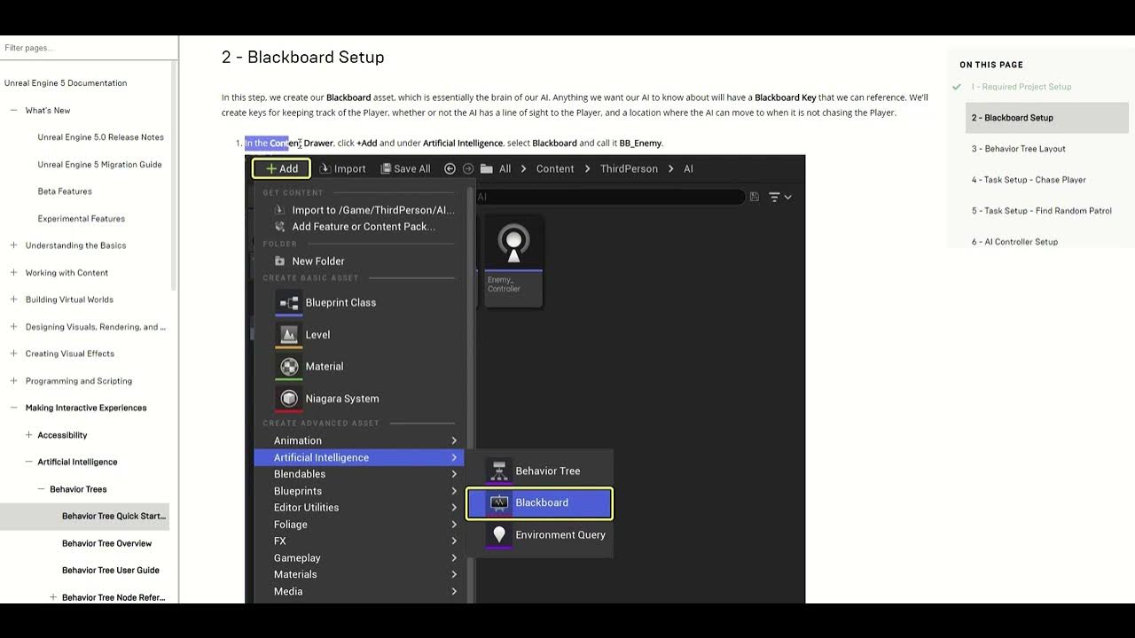 02 01 Add Blackboard Behavior Tree Quick Start Guide Unreal Engine - YouTube