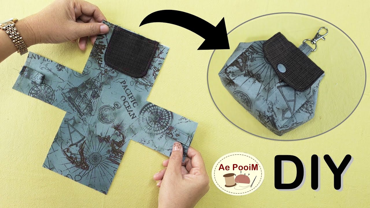 DIY cute mini pouch for hanging to the bag - YouTube
