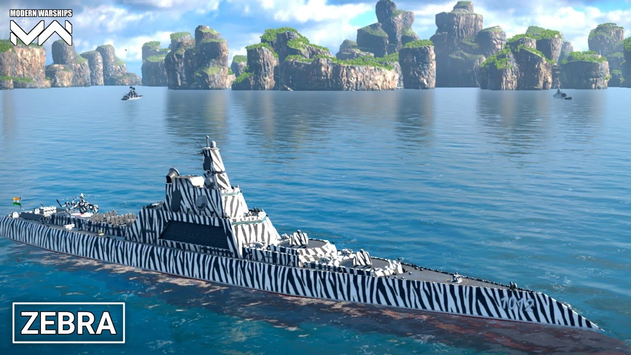 USS Massachusetts With Free Zebra Camouflage | Stone Peaks Map Gameplay ...