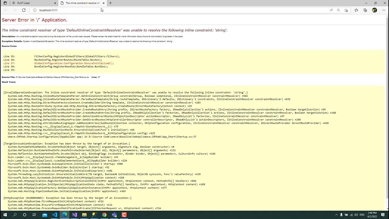 ASP.NET Web API : System.InvalidOperationException: 'The inline constraint resolver of type ...