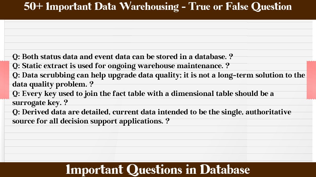 MCQ Questions Data Warehousing - True or False with Answers - YouTube