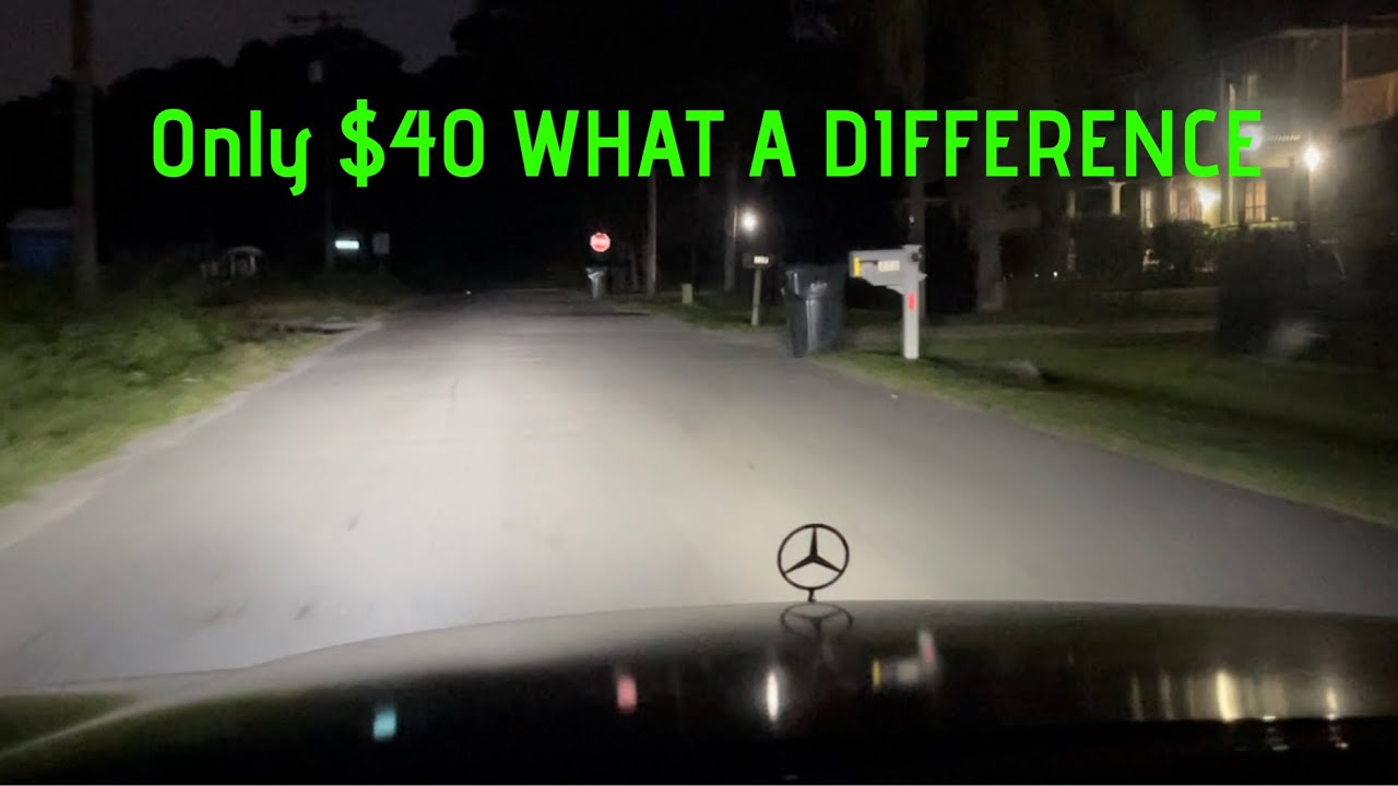 LED plug & play Headlights installed Mercedes w140 s500 comparing stock ...