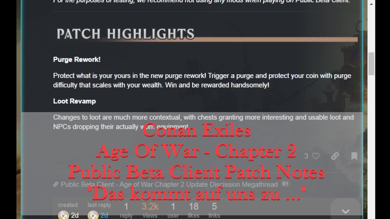 Conan Exiles - Age Of War - Chapter 2 - Public Beta Client Patch Notes ...