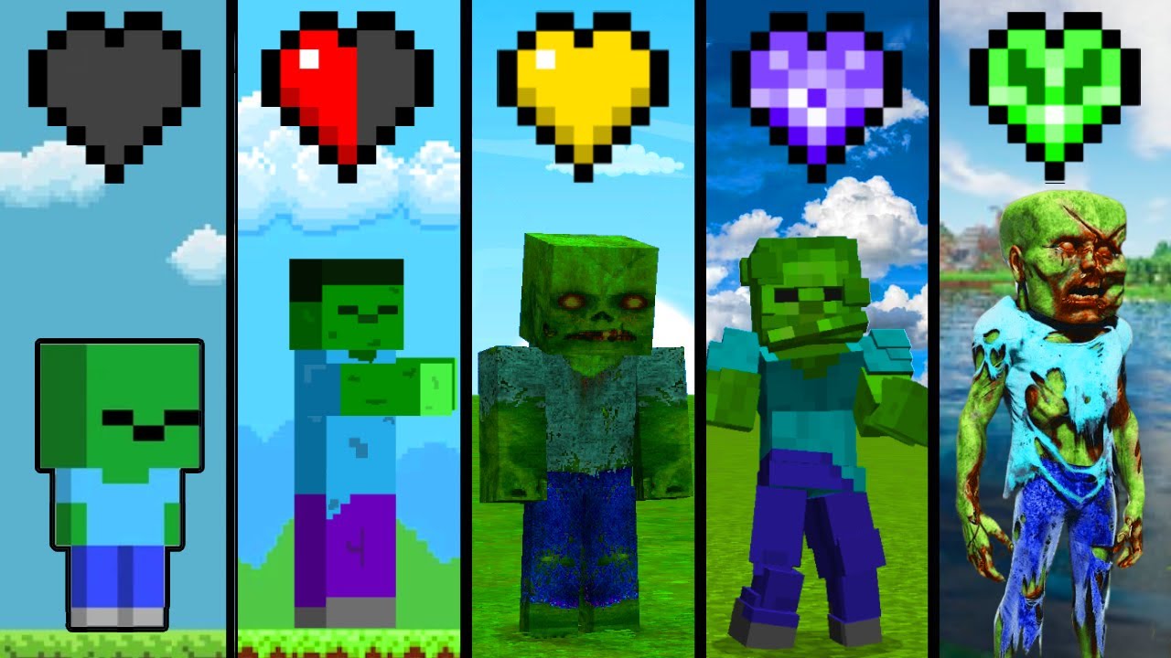 all zombie with different hearts in Minecraft - YouTube