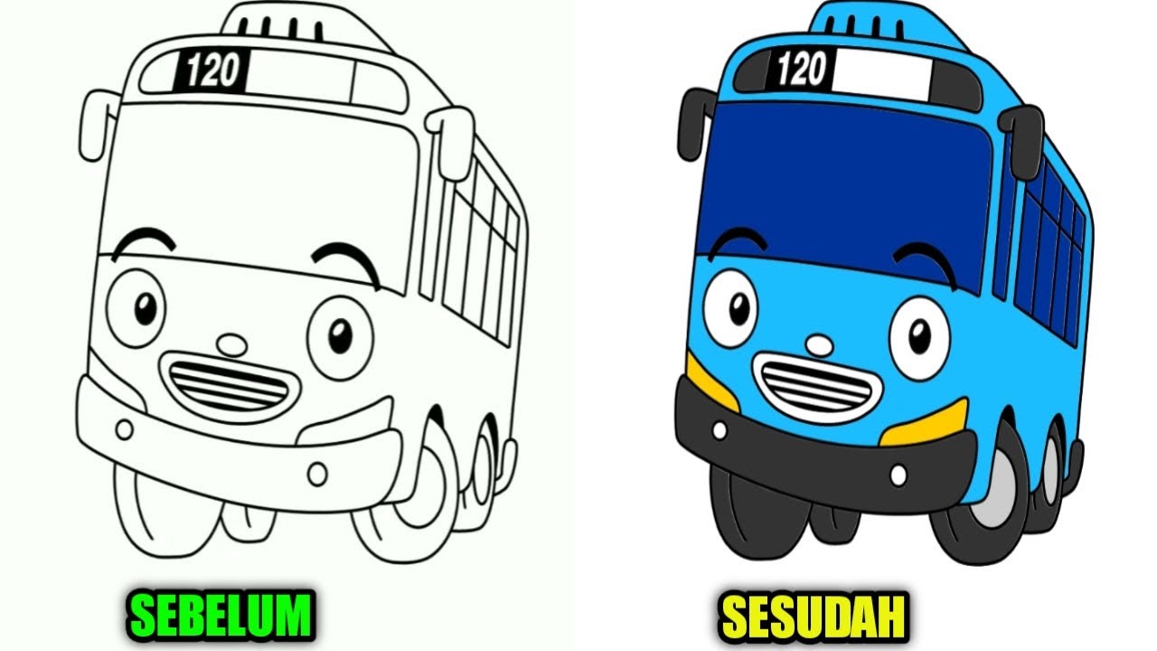 Mewarnai gambar tayo untuk anak balita | belajar mewarnai gambar bis ...