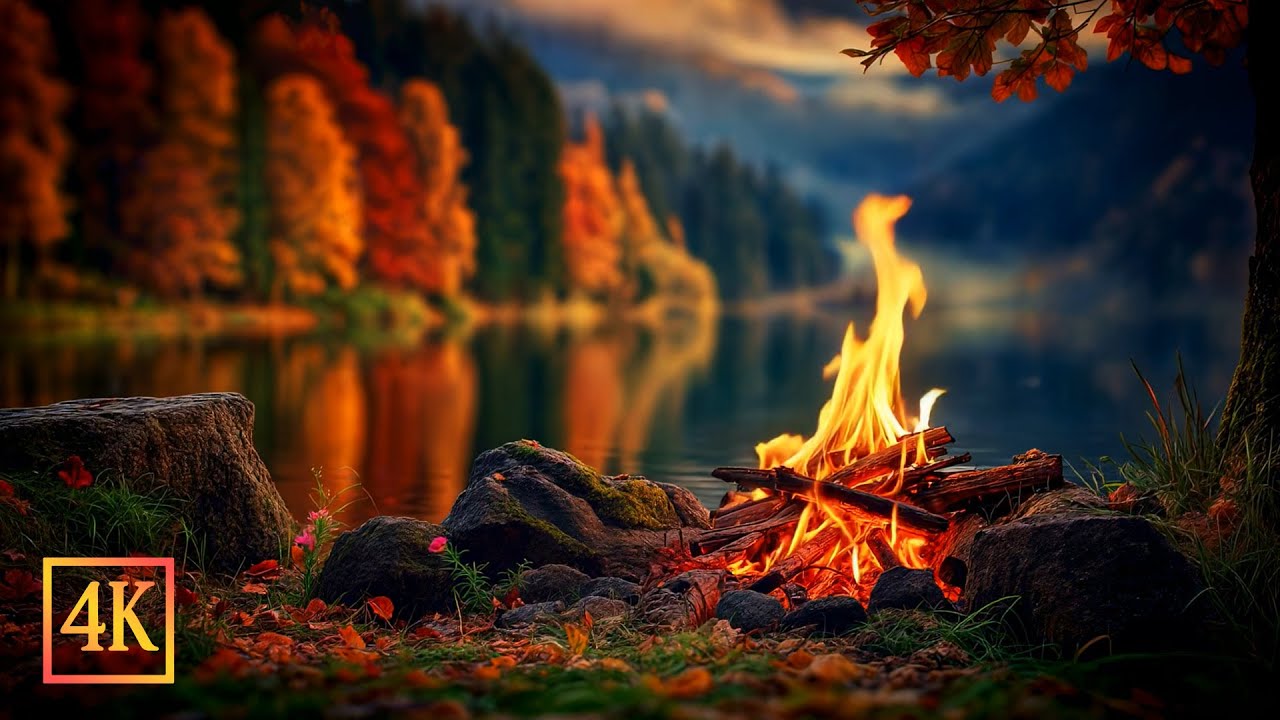 Autumn Campfire by the Lake 🔥🍂 Relaxing Fall Nature Ambience with ...
