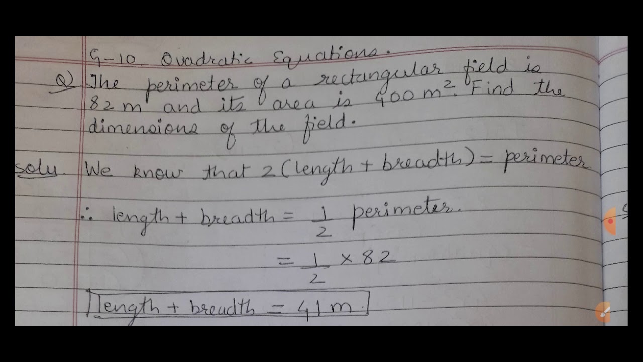 g-10 the perimeter of a rectangular field is 82m and its area is 400m2 ...