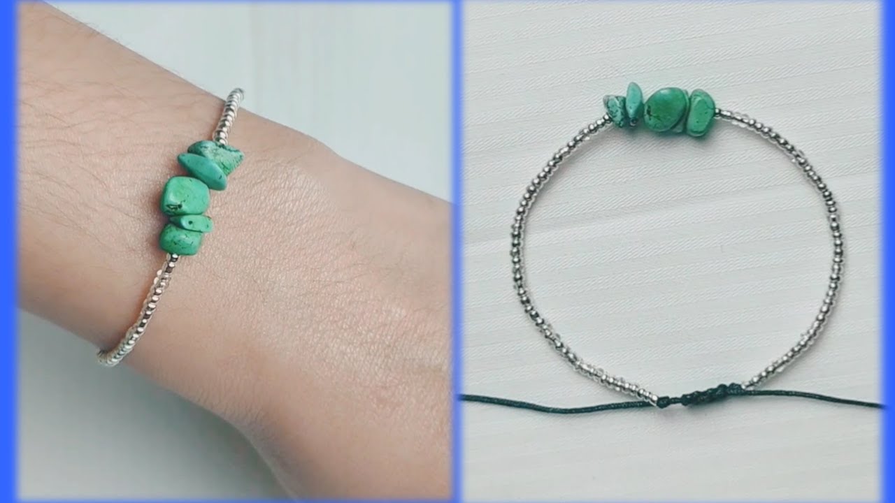 DIY how to make a bracelet with stone piece and metal beads - YouTube