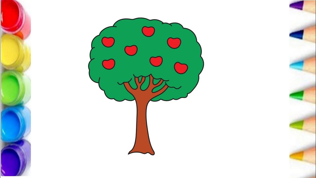 Simple Apple Tree drawing |How To Draw Apple Tree |Tree drawing for ...