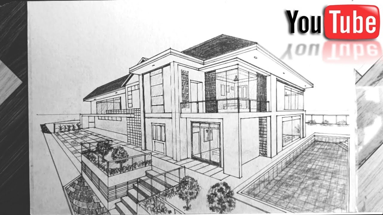 how to draw vacation house in 2 point perspective#homestead - YouTube