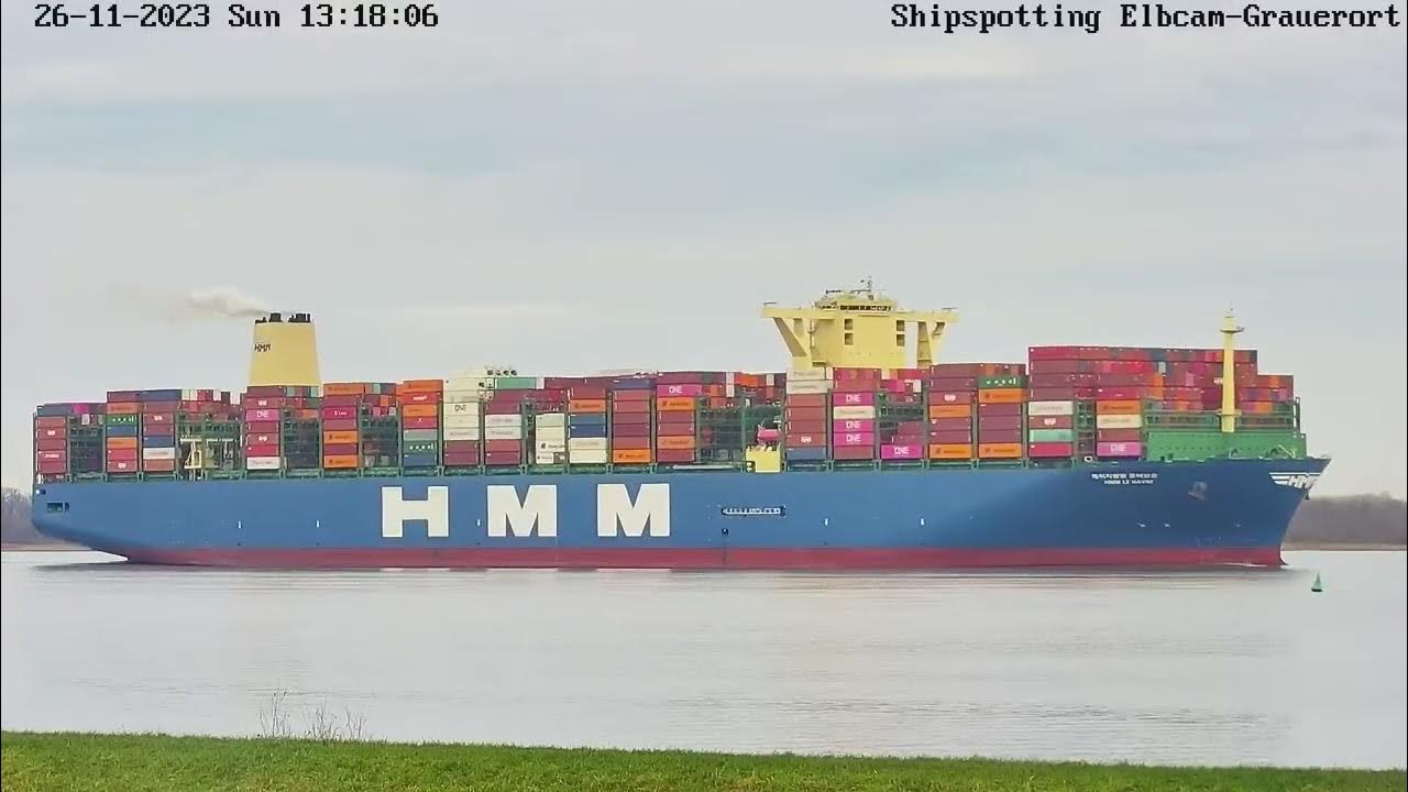 HMM LE HAVRE Imo: 9868314 Tiefe: 12.4m L&B: 399.9 x 61m MAASVLAKTE --) HAMBURG 26.11.2023 - YouTube