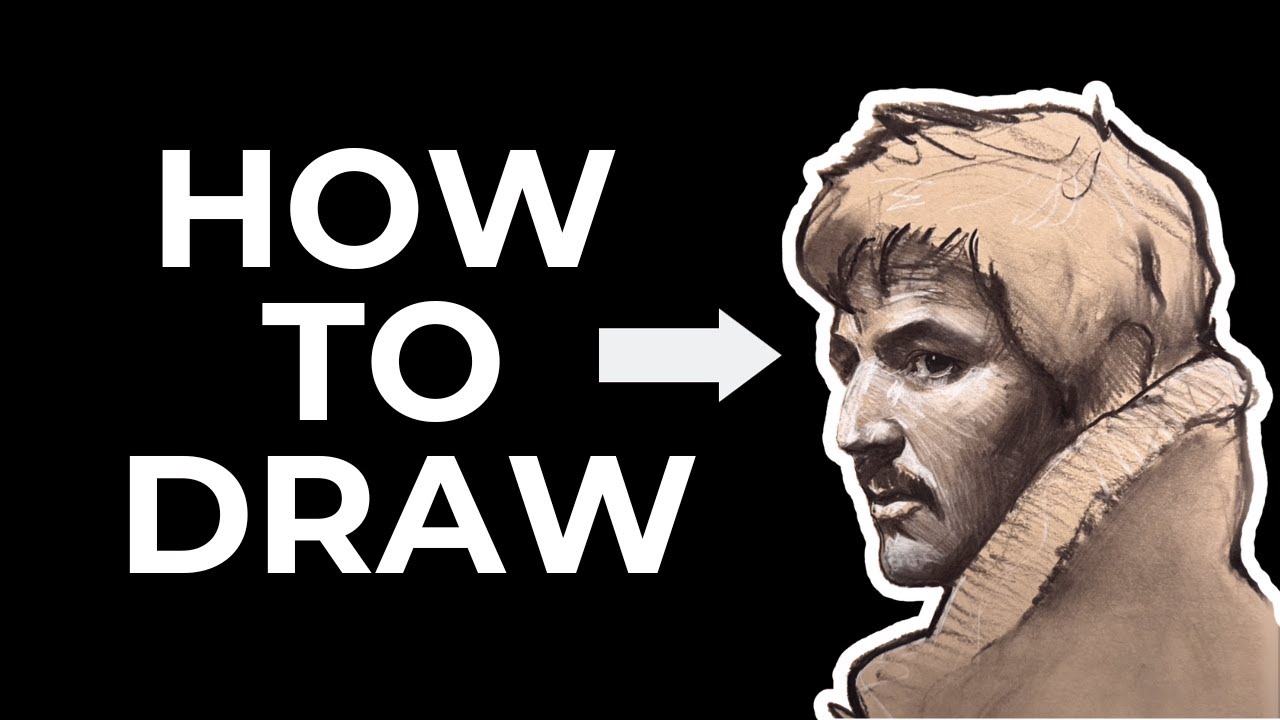 Charcoal portrait drawing process - Pedro Pascal - YouTube