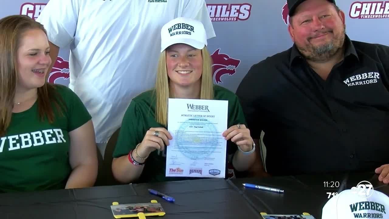 Sam Wilson signs to Webber International flag football - YouTube