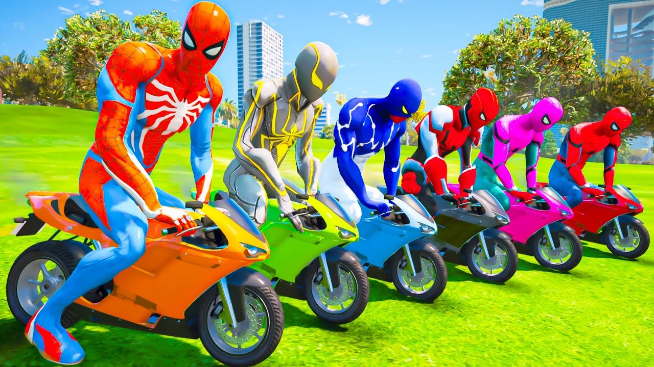 TEAM SPIDER-MAN MOTORBIKE RAMP CHALLENGE - AMAZING CHALLENGE ON THE ...