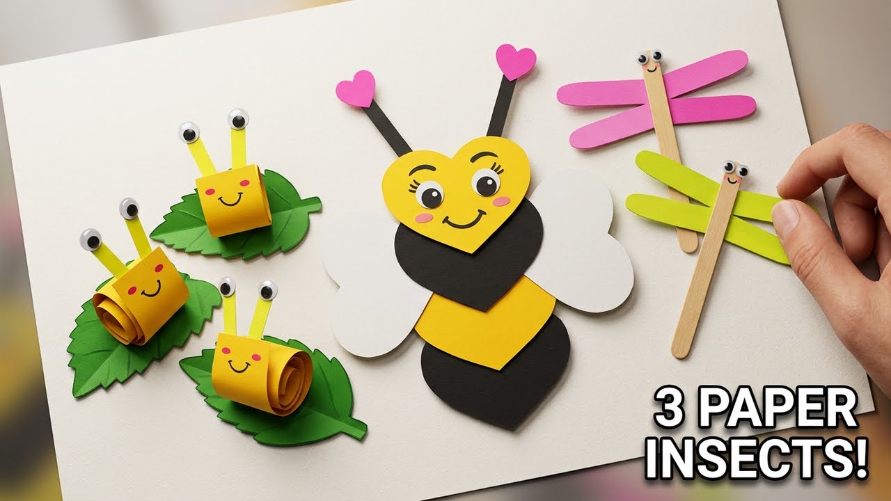 How to Make 3 Paper Insects | DIY Dragonfly, Snail & Honeybee | Simple ...