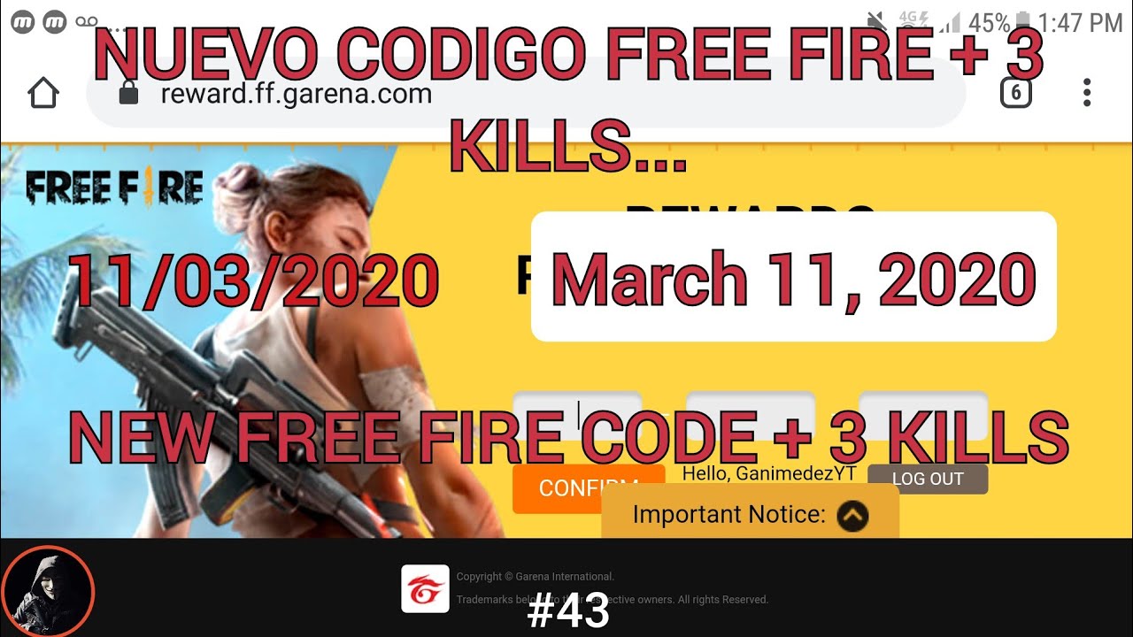 FREE FIRE #43 NUEVO CODIGO Y PARTIDA DECISIVA AL FINAL...NEW FREE FIRE CODE. - YouTube