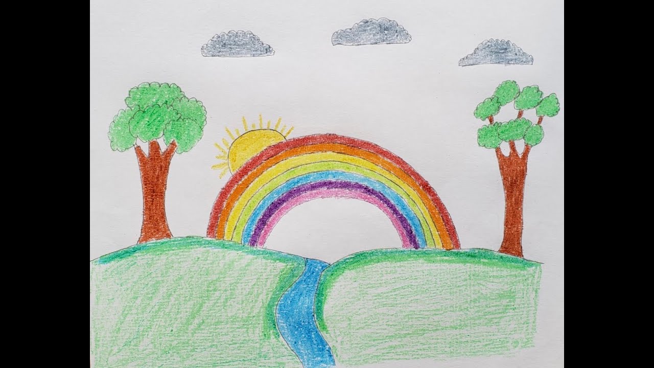 How to draw rainbow scenery | drawing | Drawing for kids | Desi ...