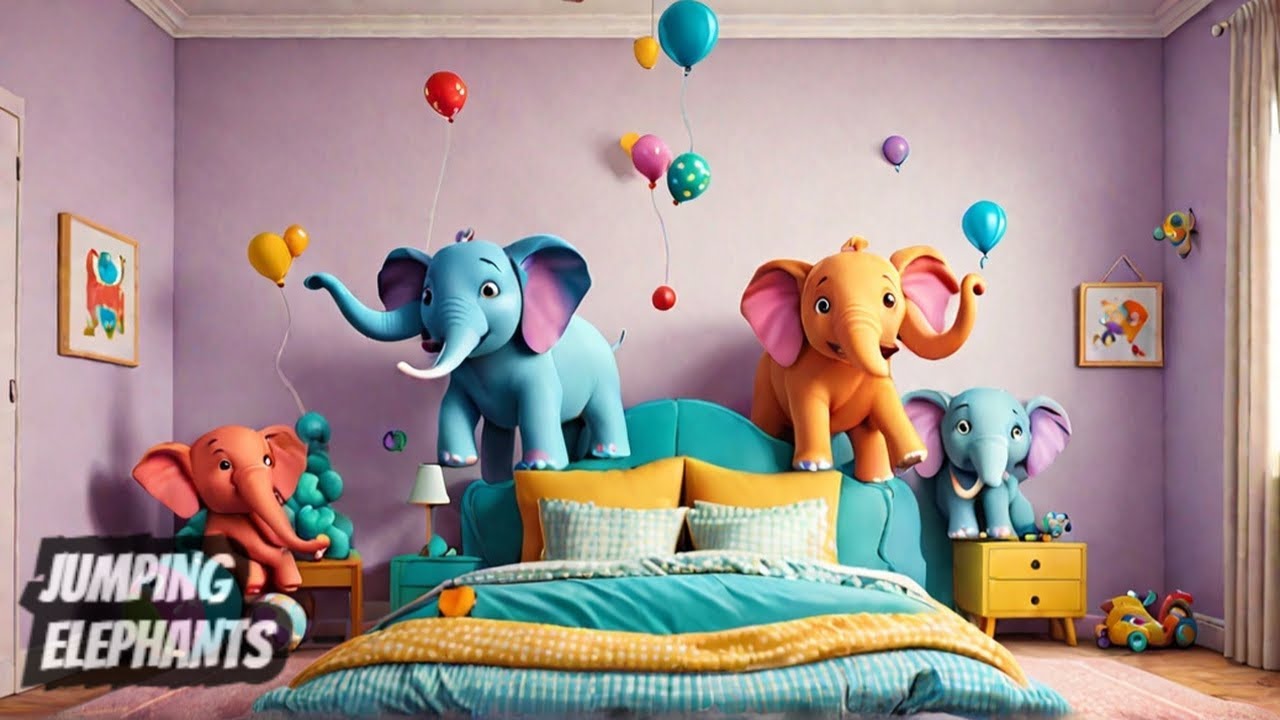 five little elephants jumping on bed - YouTube