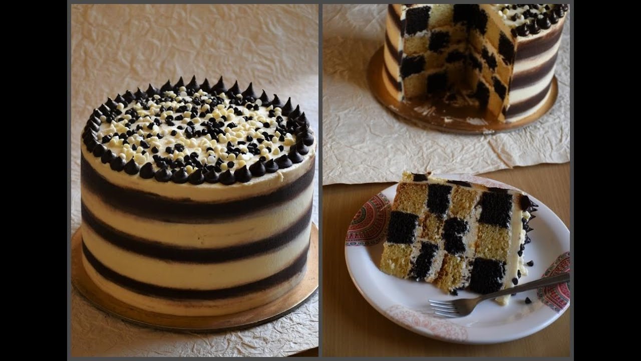 Eggless Checker Board Cake with Buttercream Stripes Frosting - YouTube