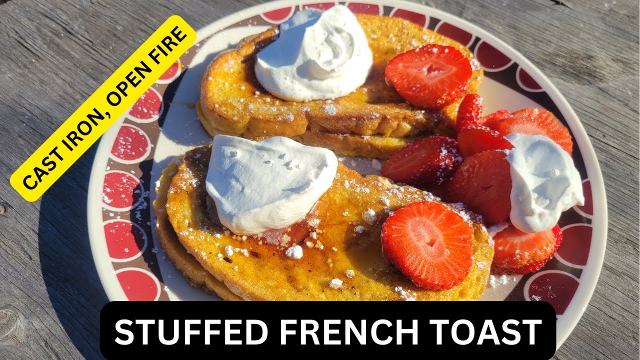 STUFFED FRENCH TOAST COOKED IN CAST IRON ON OPEN FIRE - YouTube