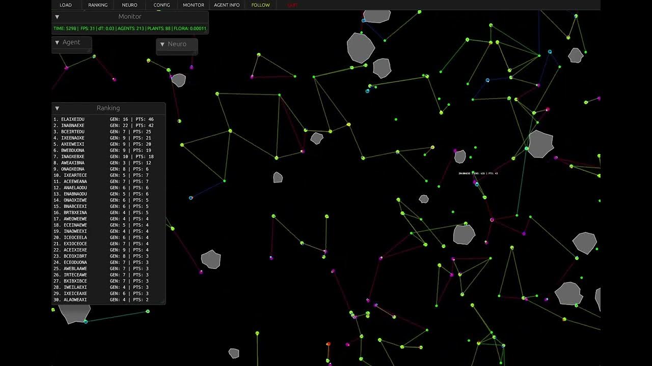 Alife - Neuroevolution Simulation (rust + bevy ecs + avian2d) - YouTube