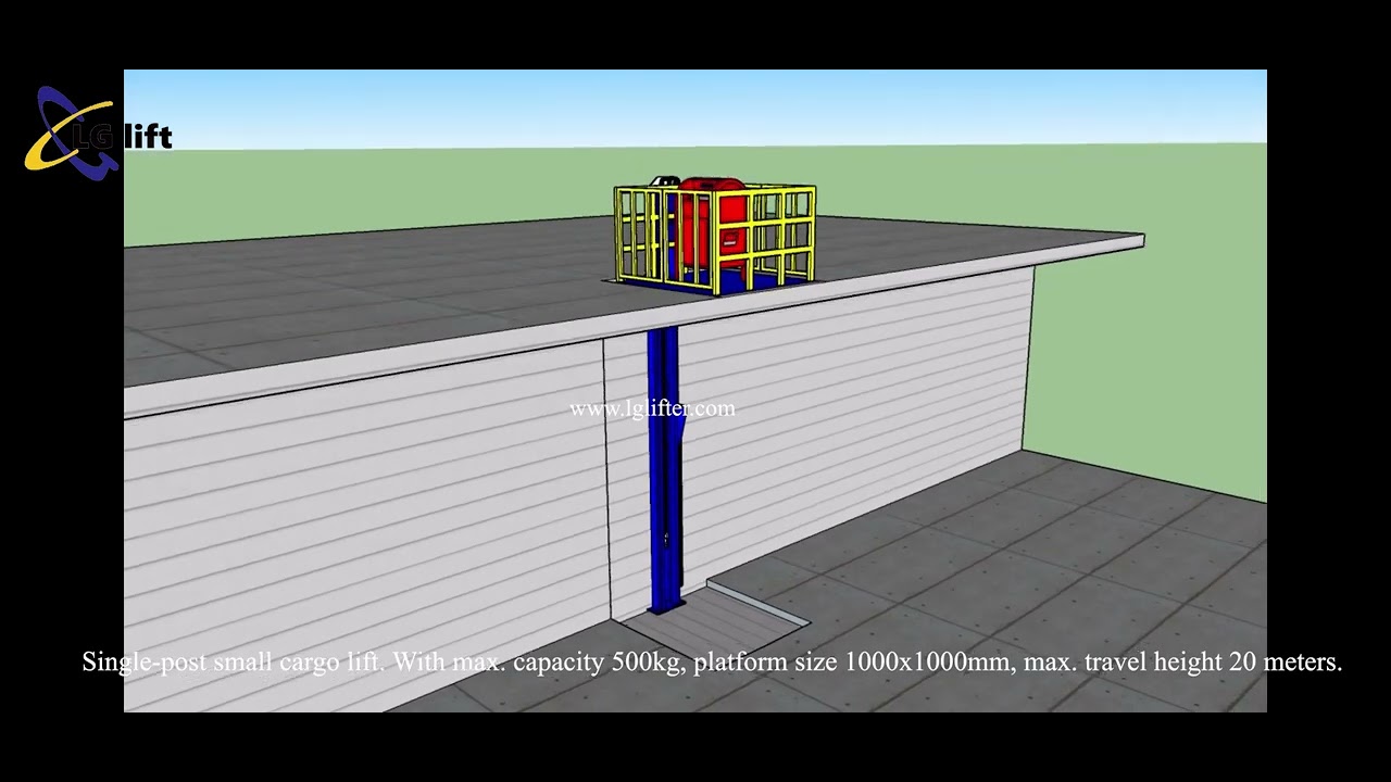 Single post small cargo lift for warehouse - YouTube