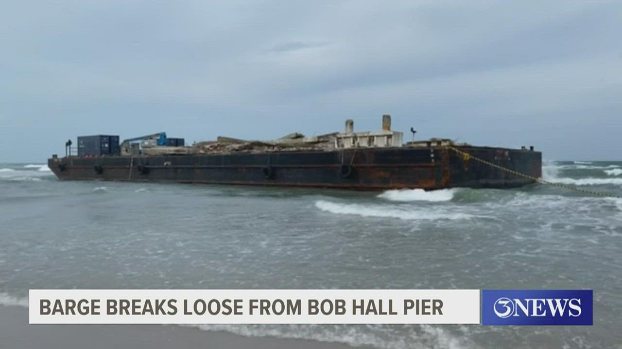 Barge breaks loose from Bob Hall Pier - YouTube