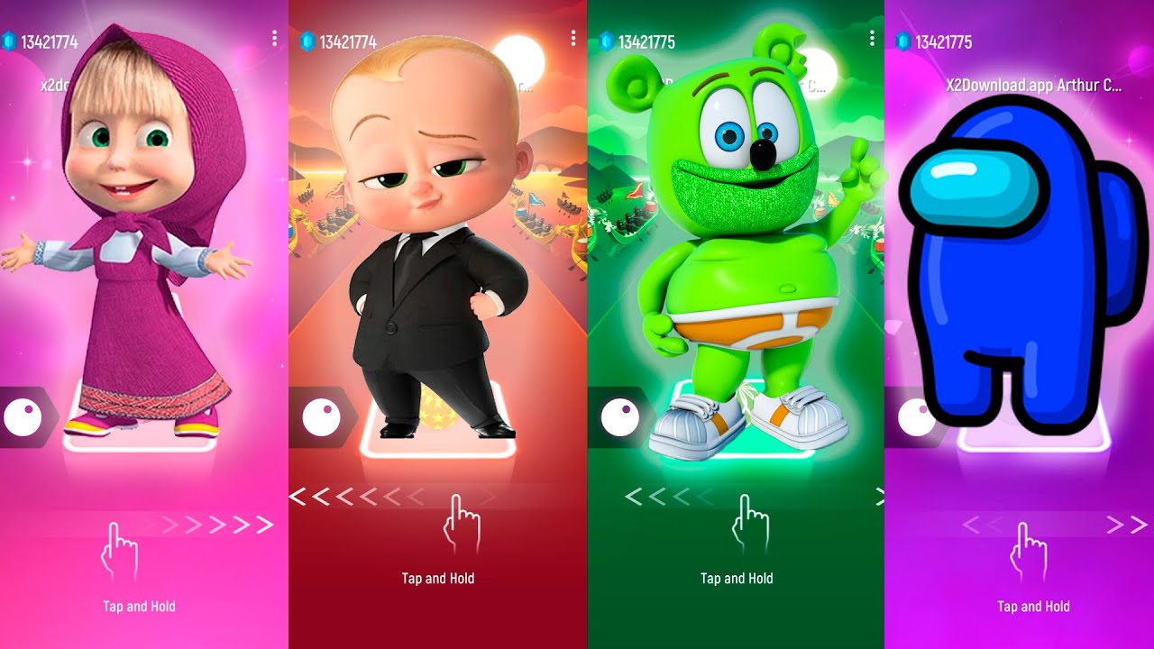 Tiles Hop - Masha and Bear vs Baby Boss vs Gummy Bear vs Amons Us - YouTube