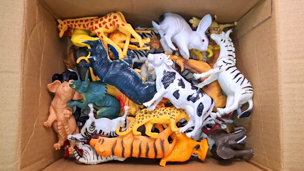 Unboxing Animal Toys | Cow Giraffe Elephant Tiger Panda Rhinoceros Lion ...