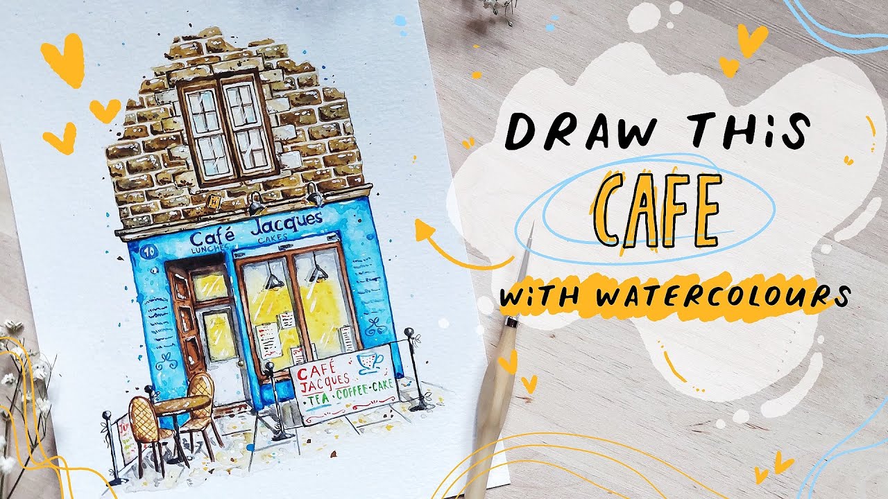 Watercolour tutorial of cafe in Edinburgh & testing new colours - YouTube