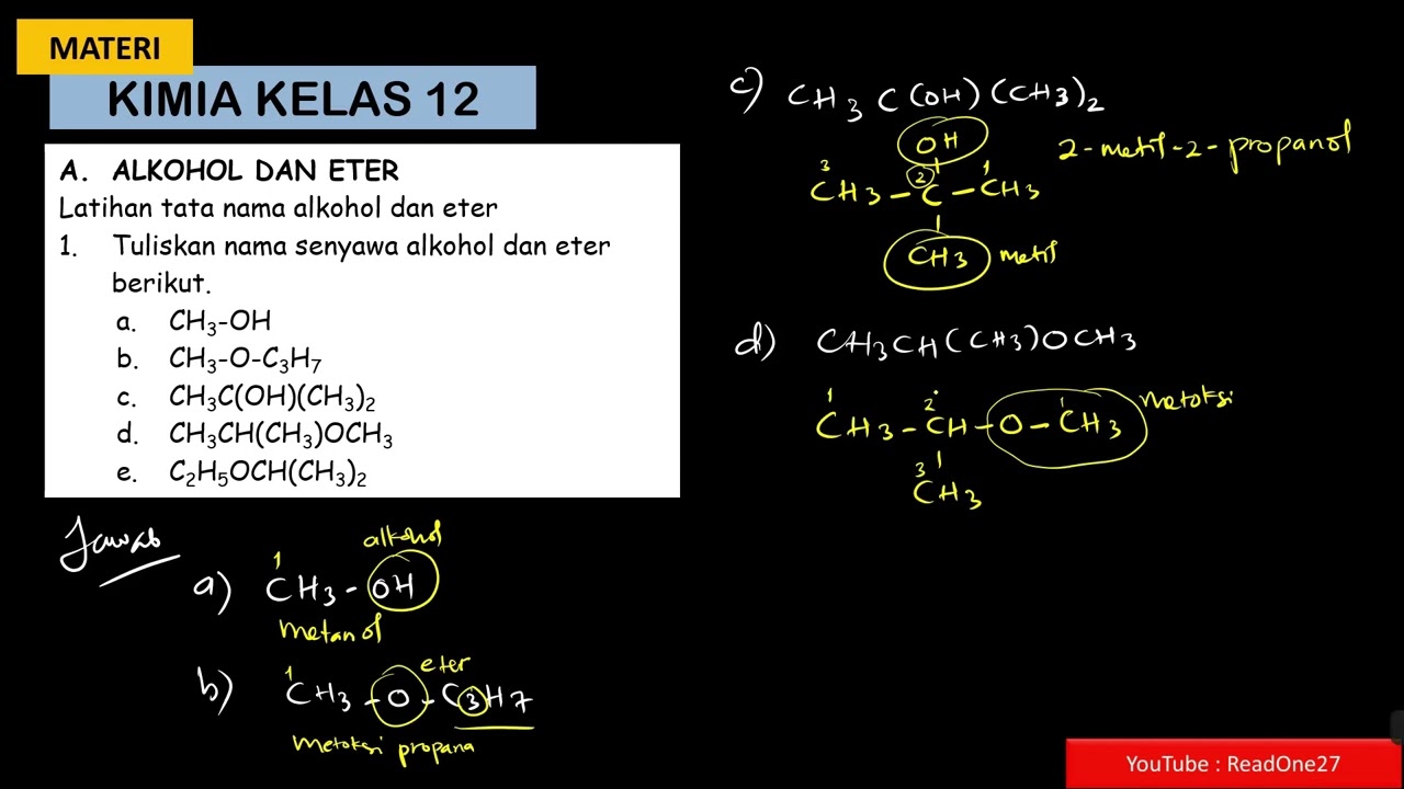 Latihan Soal Tata Nama Gugus Fungsi Alkohol dan Eter Bagian 1 - YouTube