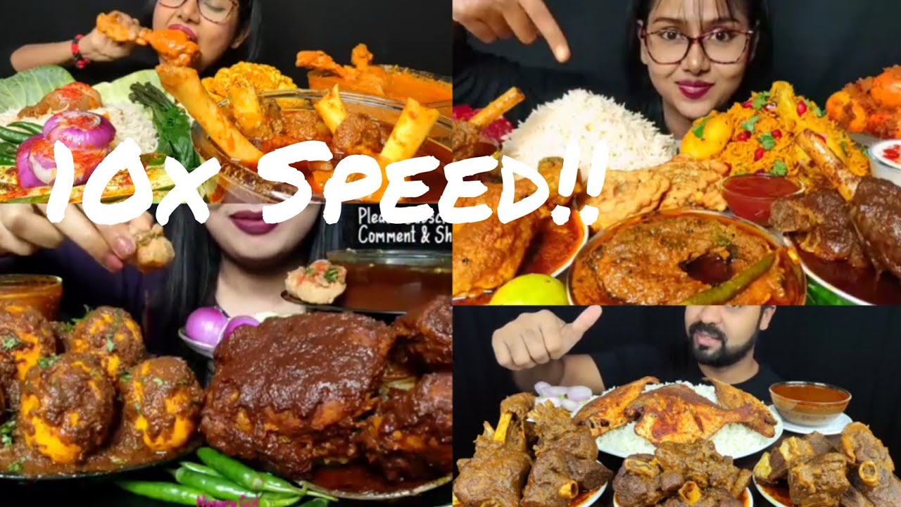 10x Speed Eating Compilation... ASMR Eating Spicy Mutton Chicken Egg ...
