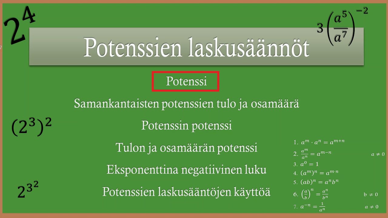 Potenssien laskusäännöt osa1: Potenssi - YouTube