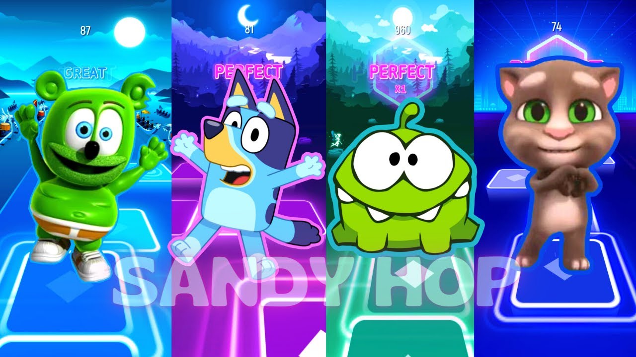 Gummy Bear vs Bluey vs Om Nom vs Talking Tom in Tiles Hop EDM Rush ...