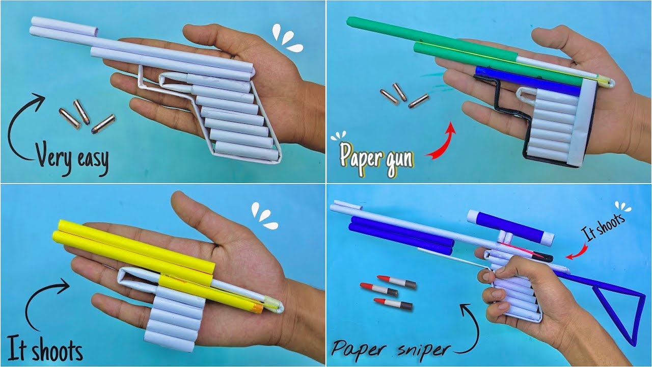 How to make paper gun that shoots paper bullets easy and fast | 4 ...