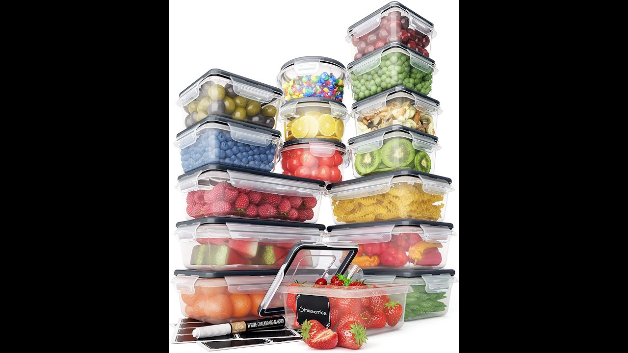 16 Pack Food Storage Containers Set come with labels &marker - YouTube