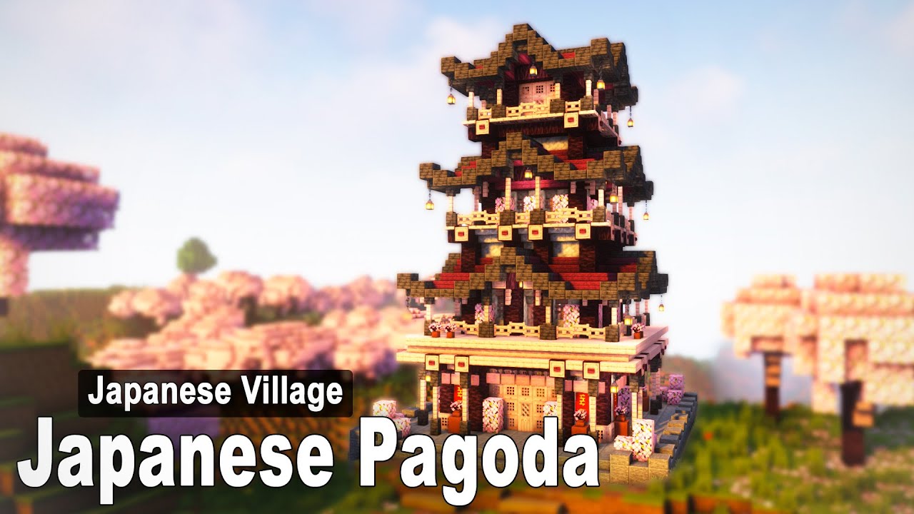 Minecraft: How to build a Japanese Cherry Pagoda | Tutorial - YouTube