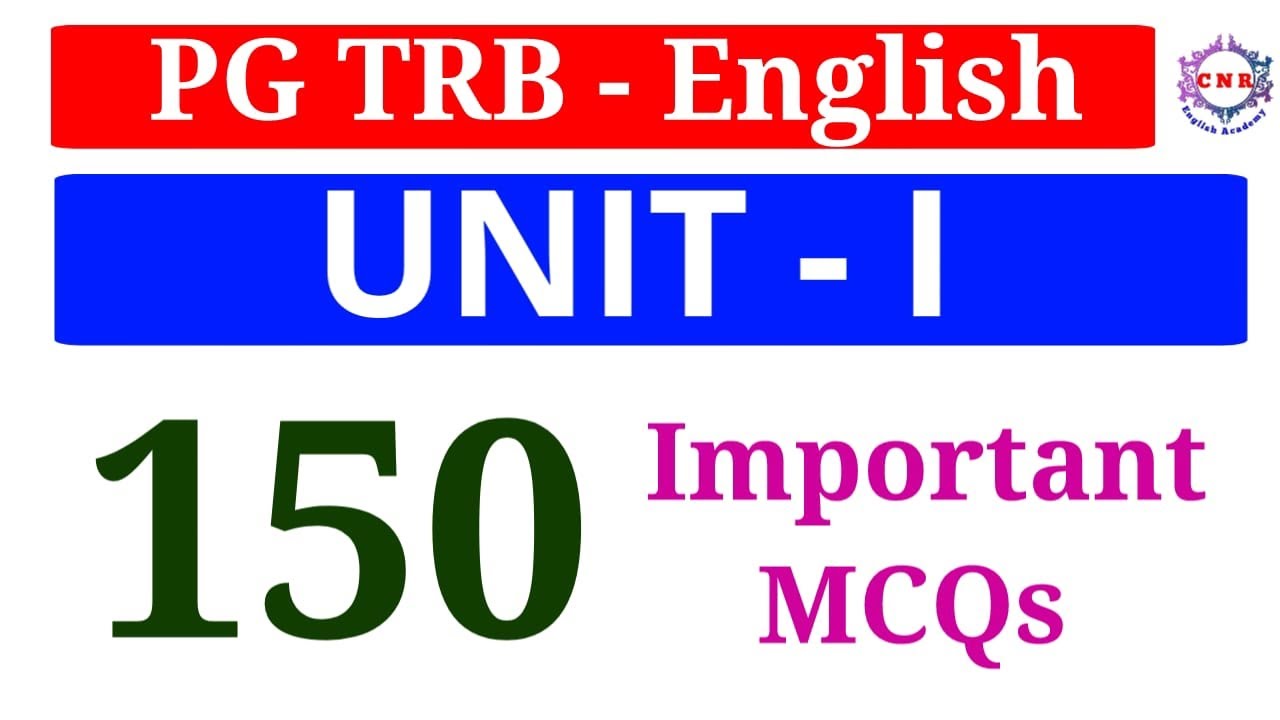 PG TRB English | 2025 | UNIT I | 150 | Important MCQs - YouTube