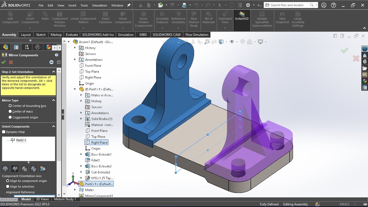 SOLIDWORKS - Mirror Part In Assembly - YouTube