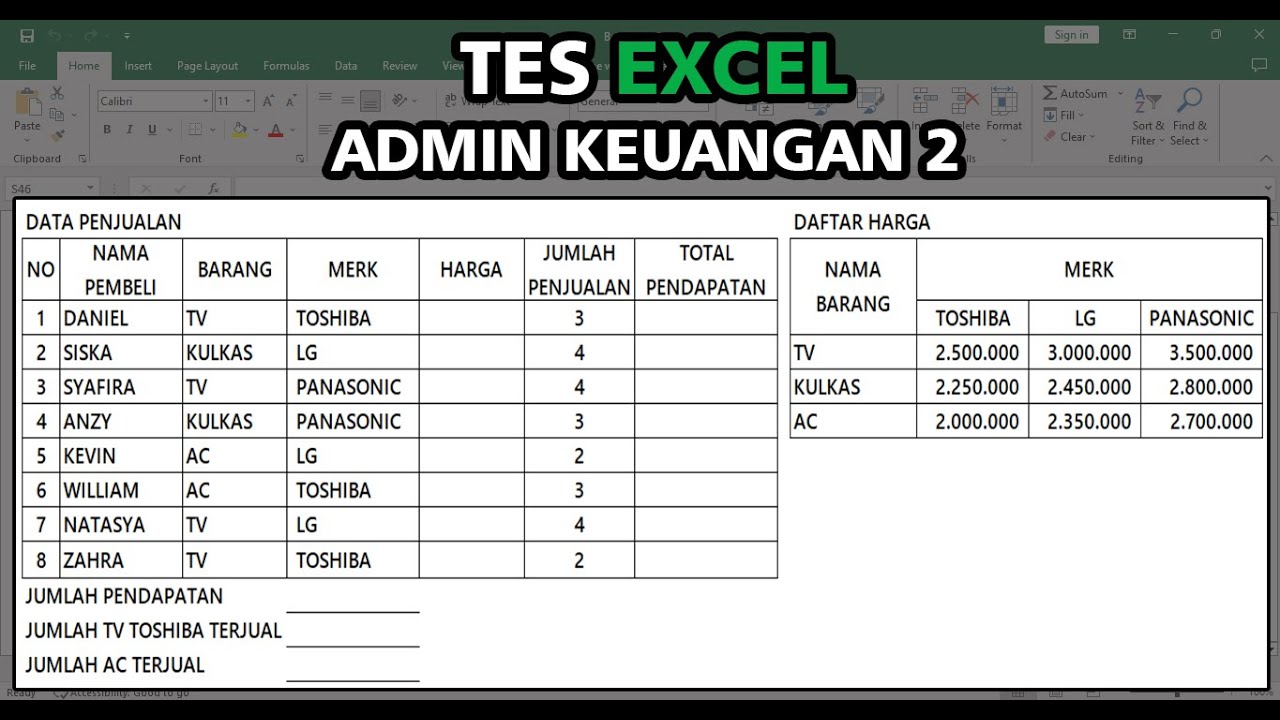 Tes Excel Admin Keuangan 2 | Latihan Soal Excel untuk Tes Kerja ...