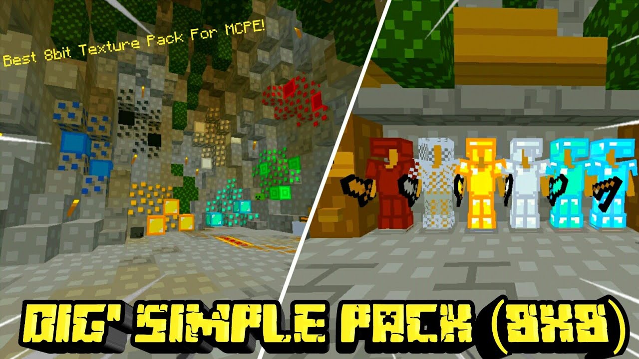 Best 8Bit Texture Pack For MCPE || Digs' Simple Pack (8X8) || 1.16 ...
